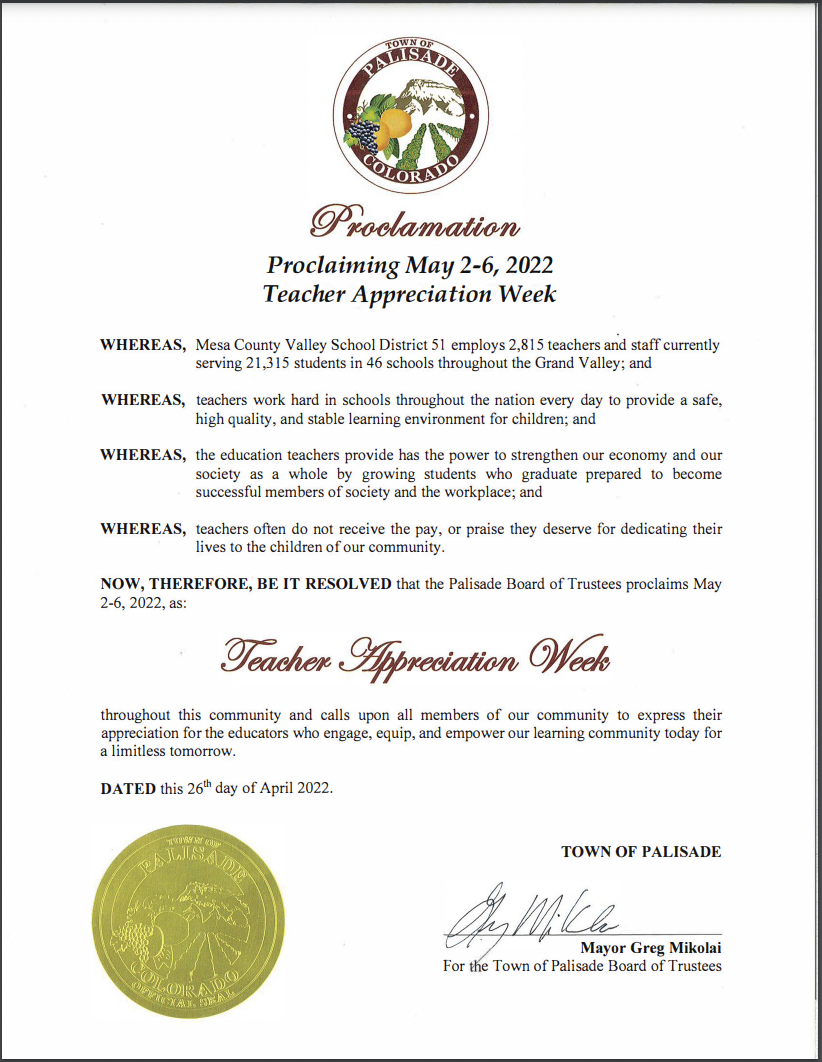 Local municipalities issue Teacher Appreciation Proclamations ...